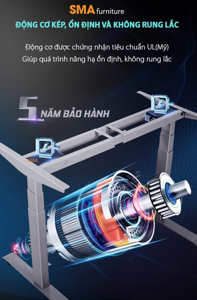 Chân bàn nâng hạ 2 motor tải trọng 160kg bảo hành 5 năm